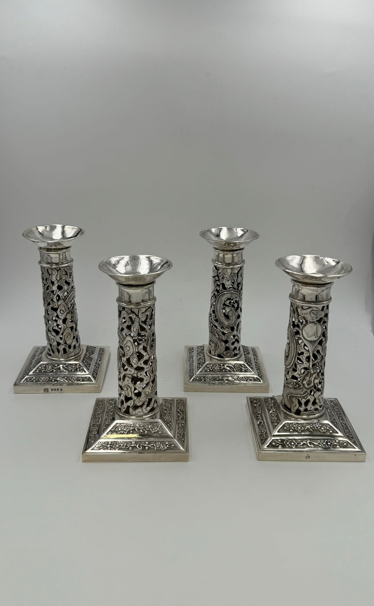 Set of 4 Chinese Export Silver Candlesticks - S&J Stodel